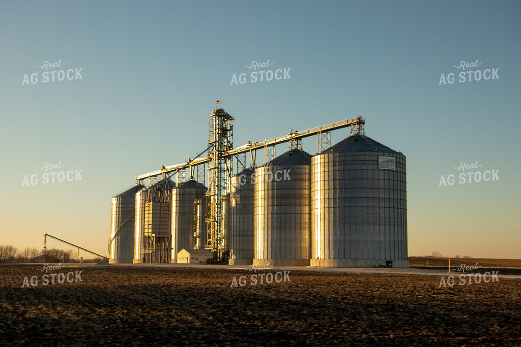 Grain Bins and Grain Leg Over Harvested Field 67224 – Real Ag Stock